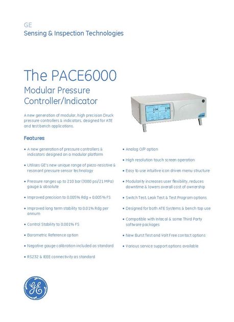 Modular Pressure Controller/Indicator - PACE6000 (GE) : (주)에이티 시스템즈