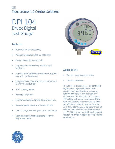 Druck Digital Test Gauge - DPI 104 (GE) : (주)에이티 시스템즈