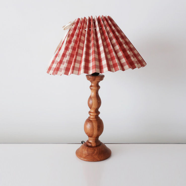 Vintage_Red check pattern wooden table light : COSLE