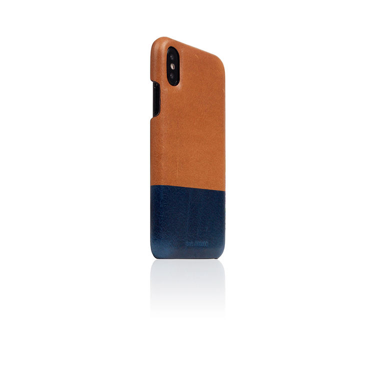 D+ Italian Temponata Leather Back Case for iPhone X / Xs Tan & Blue : S L G
