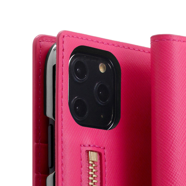 D5 Zipper Calf Skin Leather Diary Case for iPhone 11 Pro (Pink) : S L G