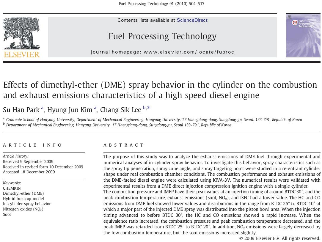 [2010]S H Park, H J Kim, and C S Lee, "Effects of dimethyl ether (DME ...