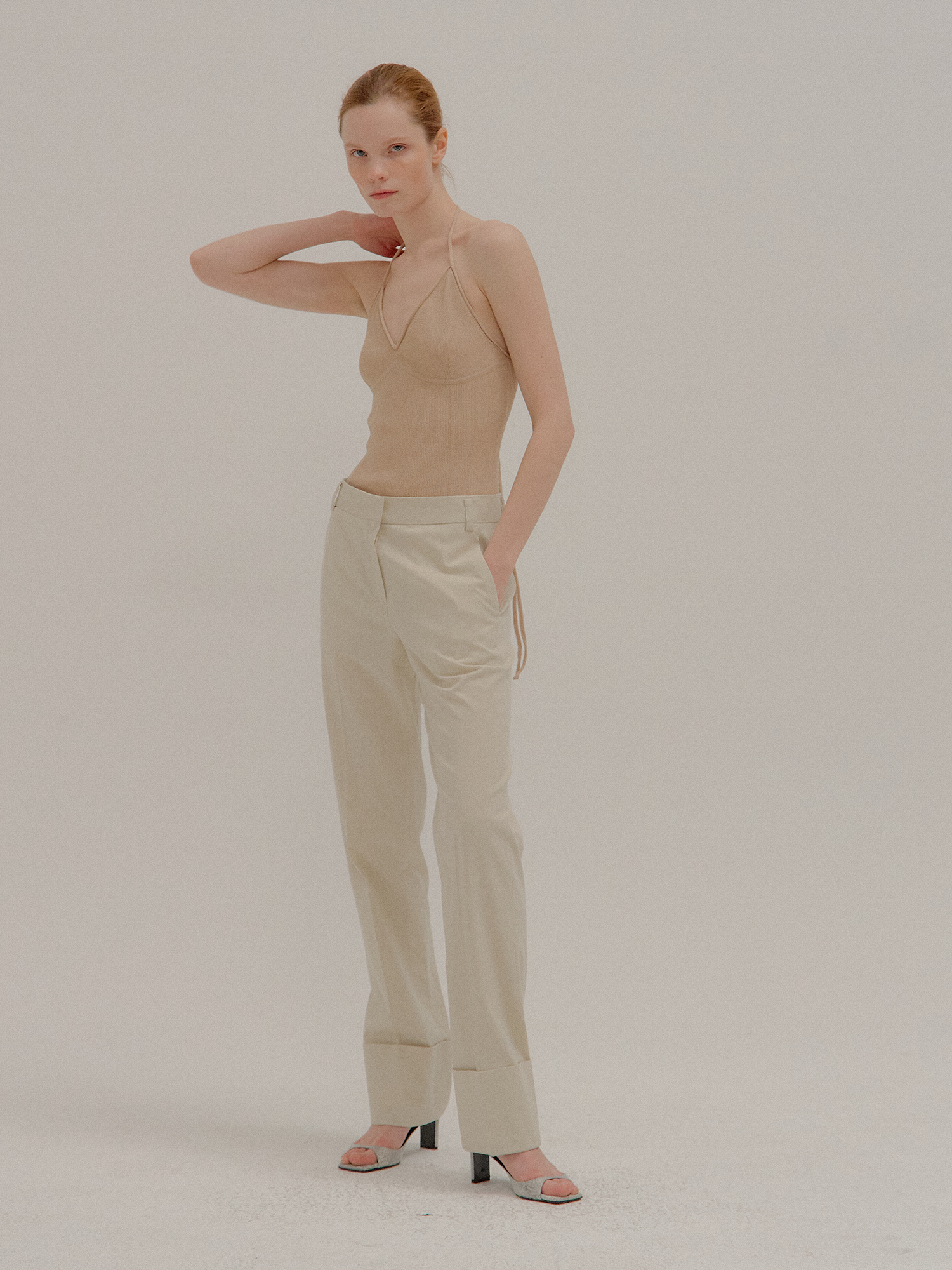 PEPSI Straight-fit Cuffed Pants Beige : EENK