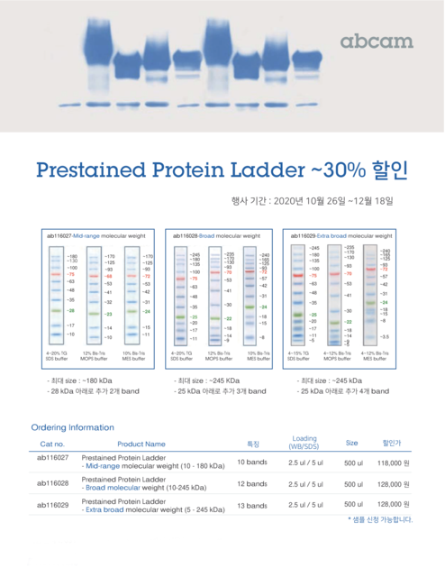 [Abcam] Protein marker 30% 할인행사 [2020.10.26 ~ 2020.12.18] : 제품정보