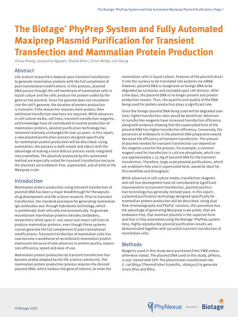 Fully Automated Maxiprep Plasmid Purification for Transient ...