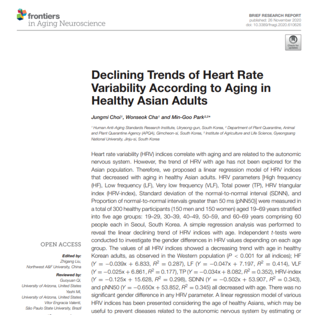 Declining Trends of Heart Rate Variability According to Aging in ...