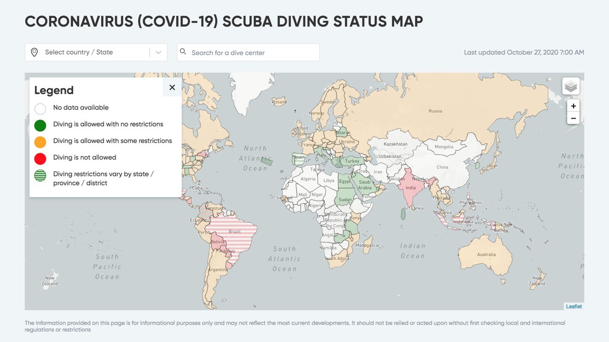 COVID-19 SCUBA DIVING STATUS MAP by PADI : 다이버를 위한 오프개스 OFFGAS for divers