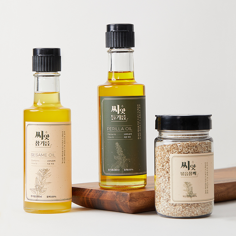 씨앗 참기름 들기름180ml 참깨 100g 세트