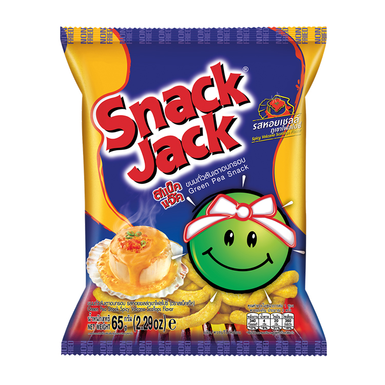 SnackJack/สแน็คแจ๊ค ขนมถั่วลันเตาอบกรอบ รสหอยเชลล์ภูเขาไฟสไปซี่ 62 กรัม ...