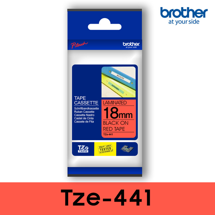 Tze-441_빨강바탕_검정글씨_18mm 브라더 라벨프린터 한국총판 정품라벨테이프