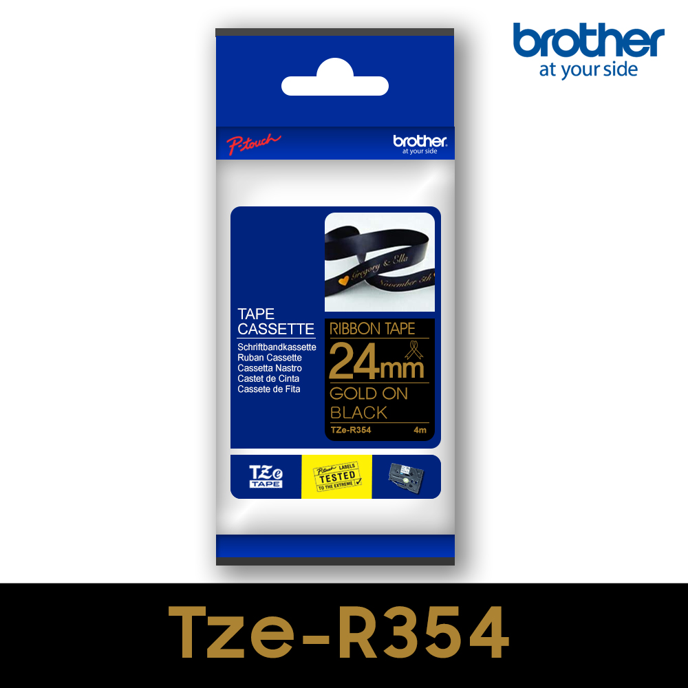 Tze-R354_블랙바탕_금색글씨_리본24mm_접착없음 브라더 라벨프린터 한국총판 정품라벨테이프