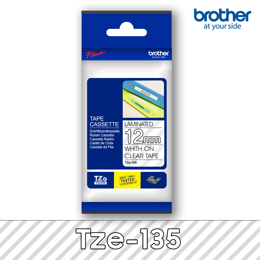 Tze-135_투명바탕_흰색글씨_12mm 브라더 라벨프린터 한국총판 정품라벨테이프