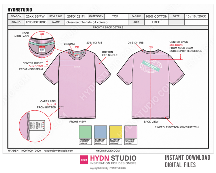 Complete T shirts TechPack Template For Fashion Apparel HYDNSTUDIO 