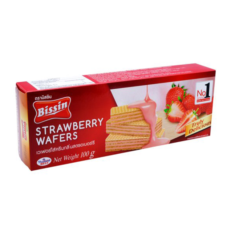 Bissin/บิสชิน เวเฟอร์ไส้ครีม กลิ่นสตรอเบอร์รี่ 100 กรัม : นิโกะ นิโกะ ...