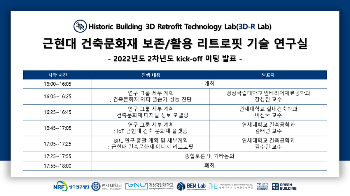 2022 BRL Kick-off 미팅 : BEM Lab. | 연세대학교 건축환경재료연구실