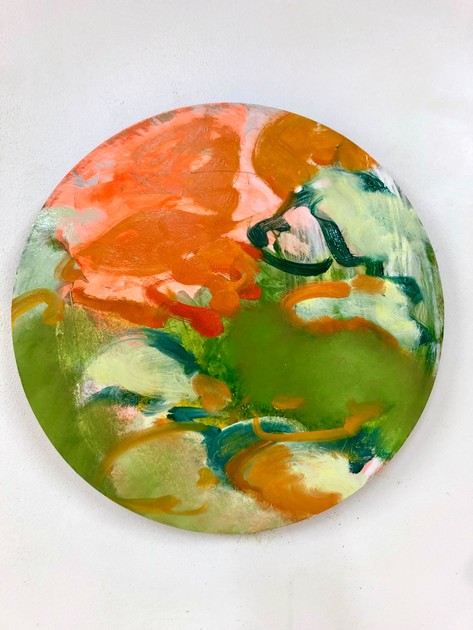 The tang of ozone flower 1, 34 cm diameter,oil on wood board : ELLYCHO