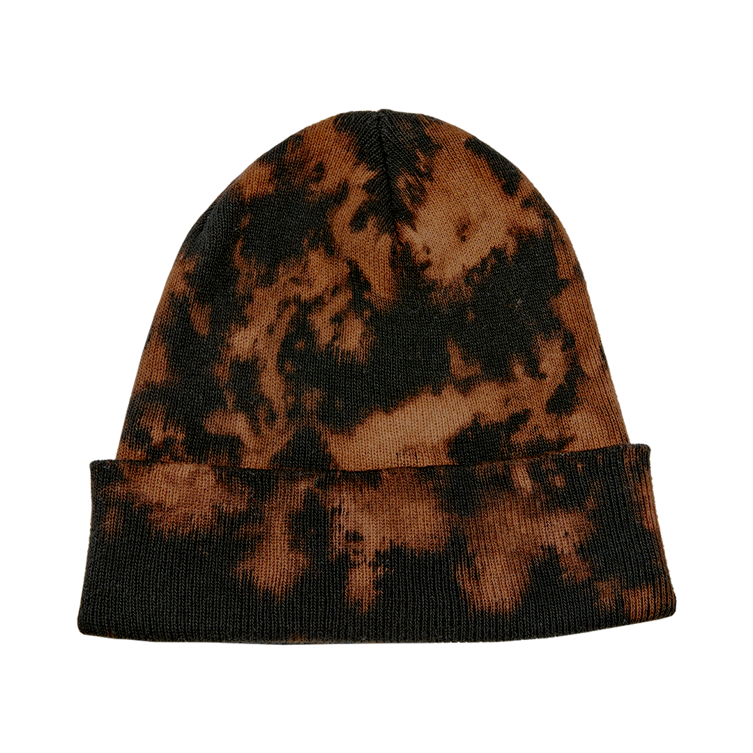 Hand Bleach Tie-Dyed Beanie - Black & Orange : MEDIUMS