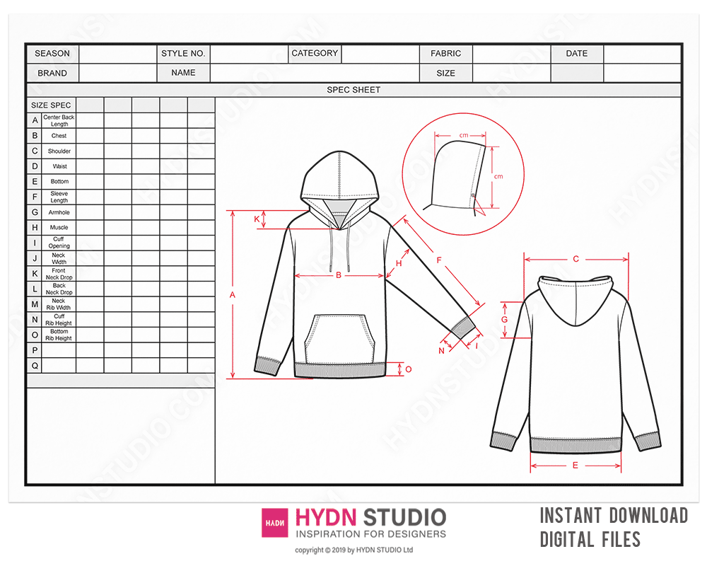 Vector Hoodie Size Spec Sheet For Tech Pack AI PDF HYDNSTUDIO