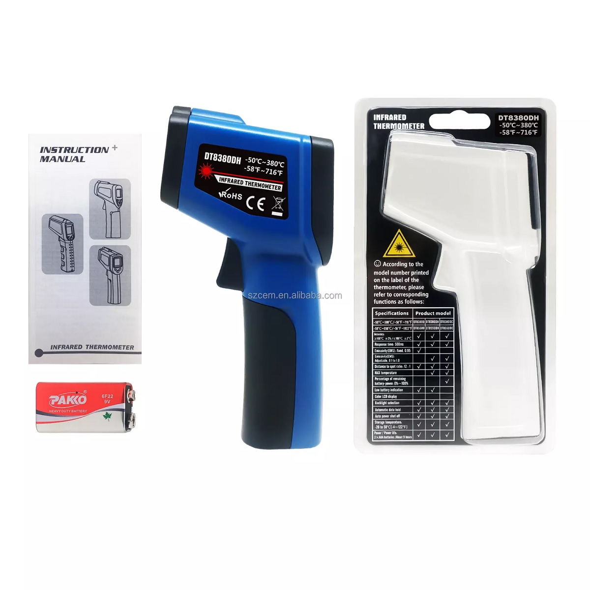 DT-8380DH(파란색+검은색) 휴대용 적외선 온도계(-50~380℃) : 디에이치인스트루먼트