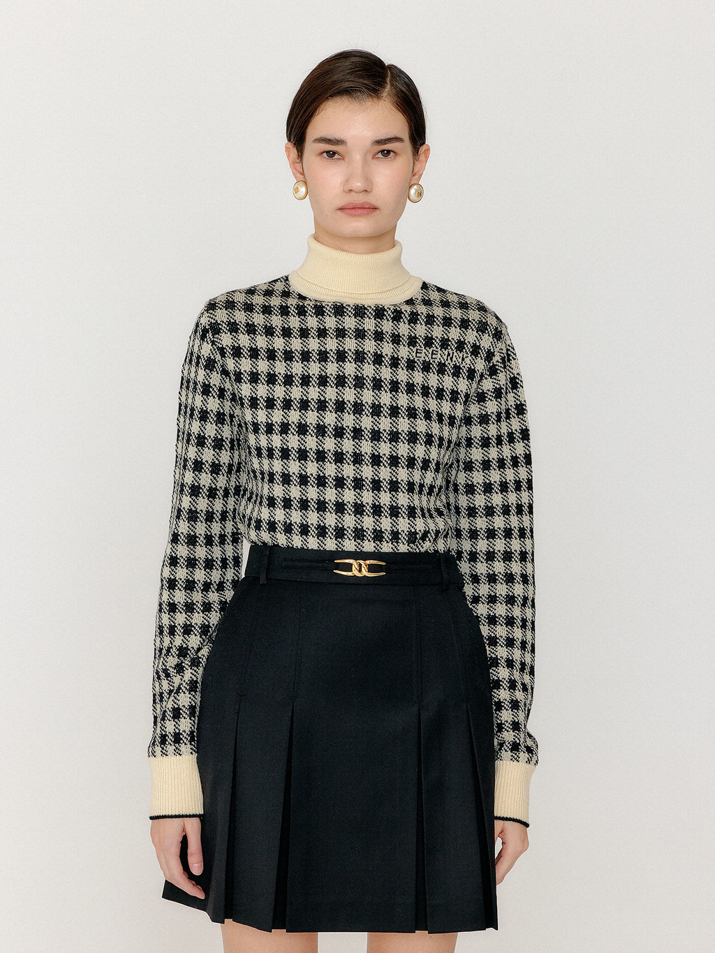 VINKY Gingham Check Knit Pullover - Black/Ivory : EENK