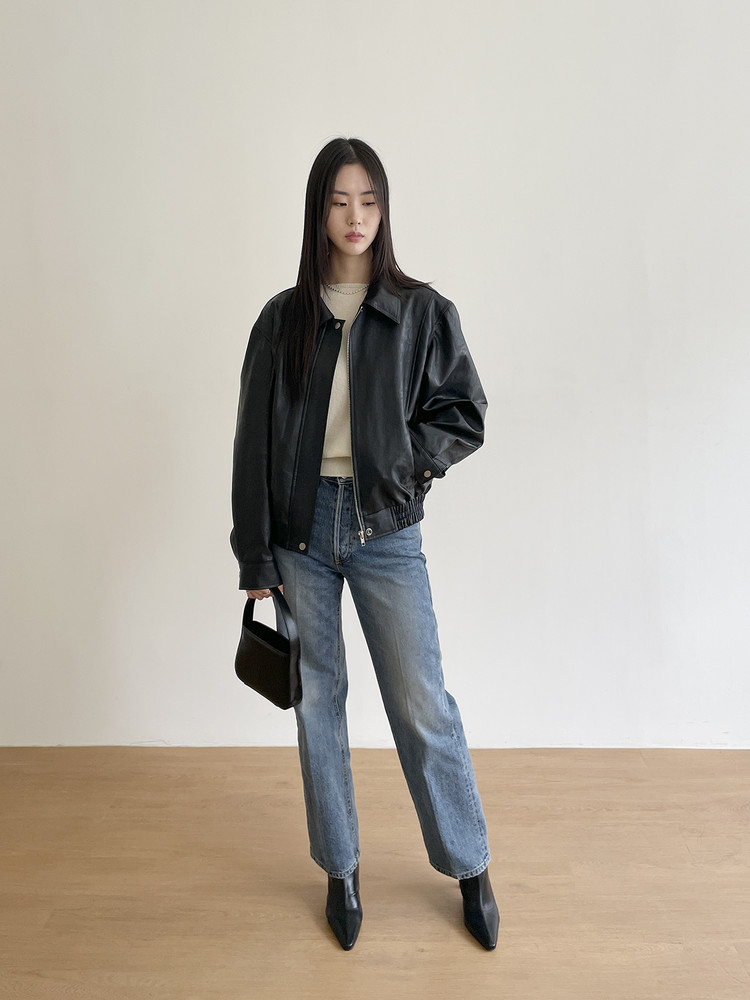 FAKE LEATHER BOMBER JACKET : oaens