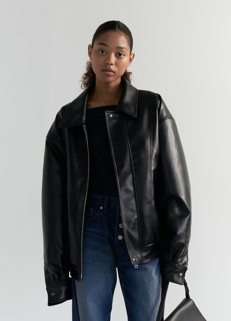 Stretchy oversized double jacket (Black) : BISCUITSHOP
