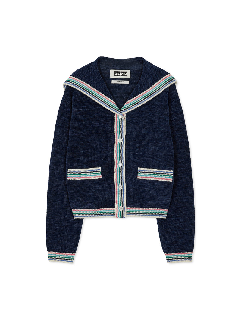 VIHANNA Sailor Collar Knit Cardigan - Red : EENK