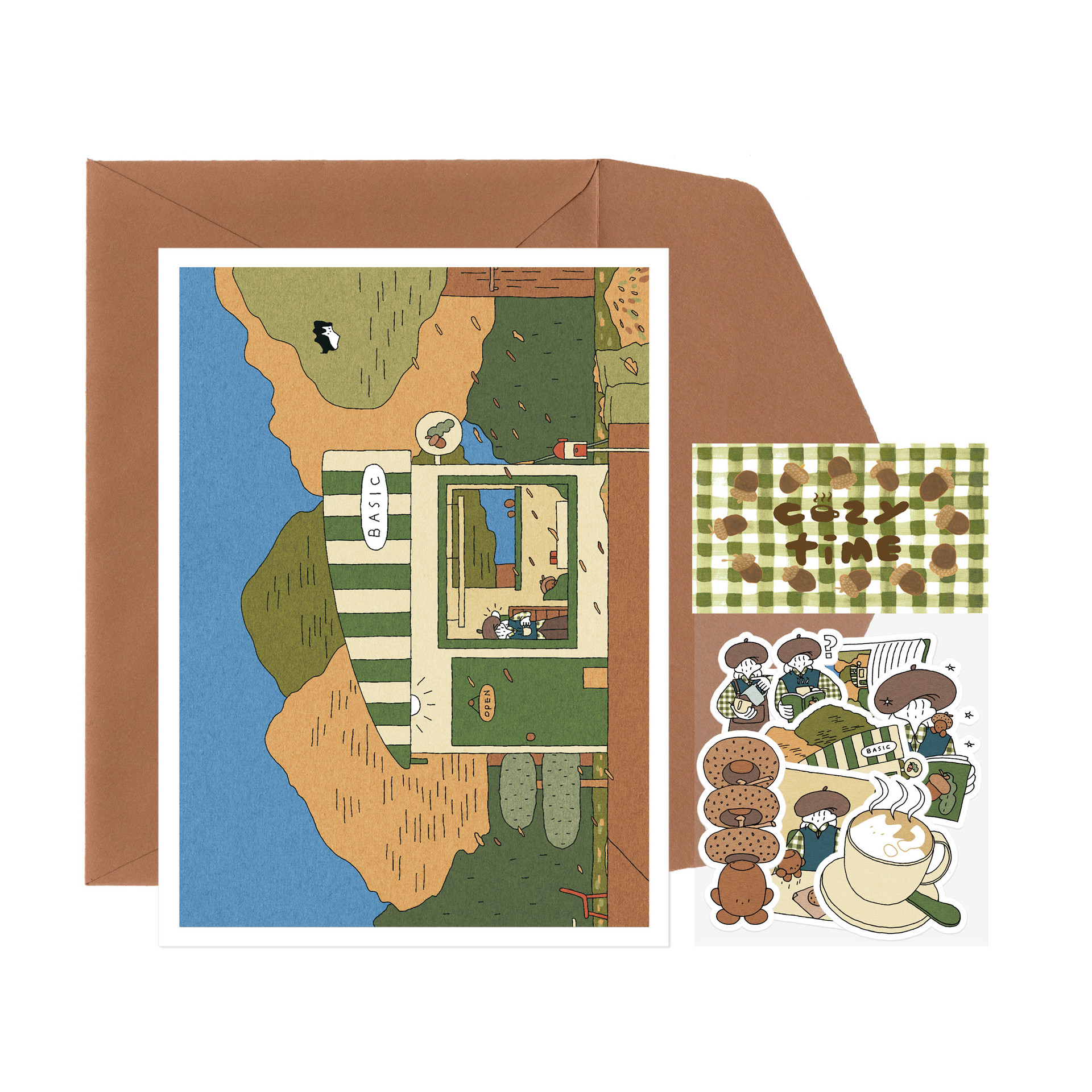 [5dock] Cozy Time 엽서 & 조각 스티커 세트 : paperuler