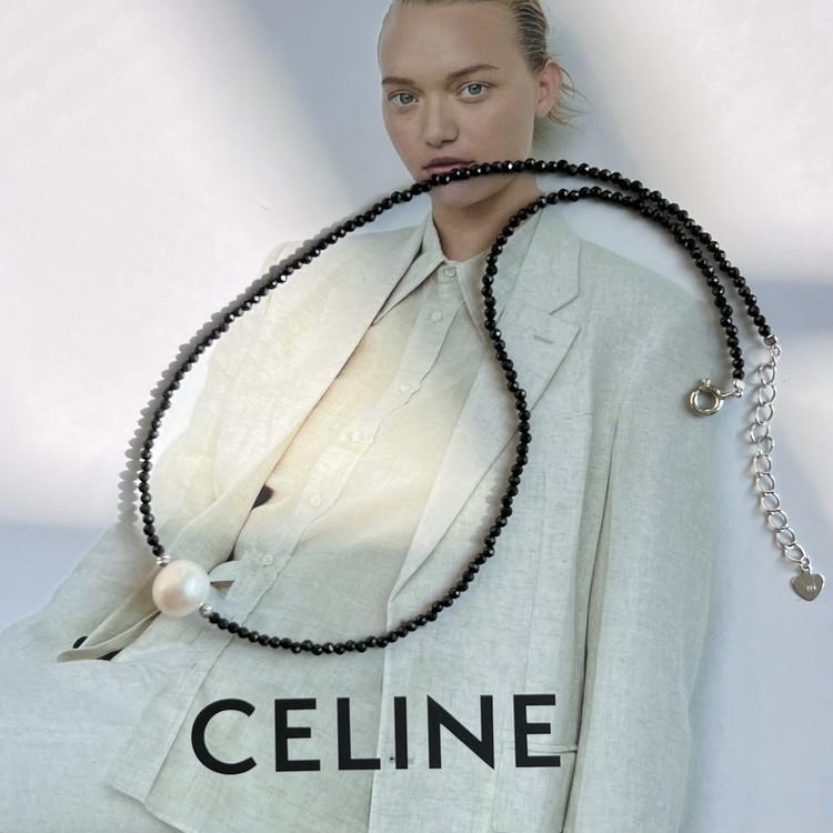 블랙스피넬 담수진주 실초커 Black Spinel Pearl Choker Silver 925 : RIESTA-리에스타
