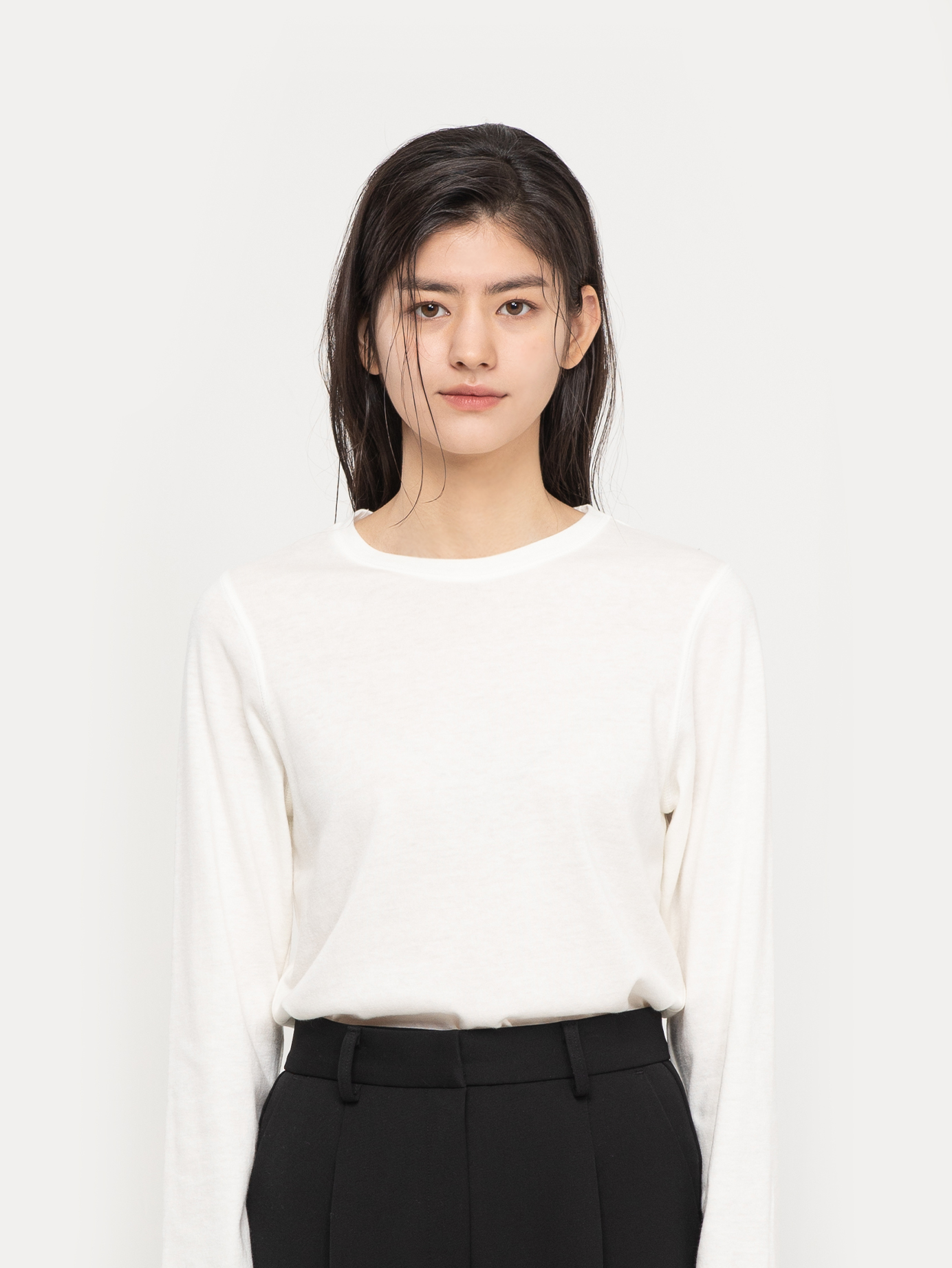 LONG SLEEVED Angora T Shirt Cream White : MODIATTICO