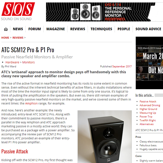 SCM12 Pro&P1 Pro Review, Sound on Sound Magazine, September 2017 : atc