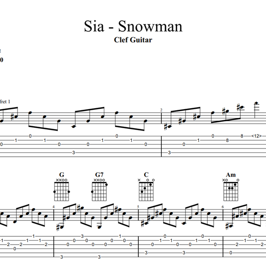 Sia - Snowman 타브 + 코드 악보, 기타악보, 악보