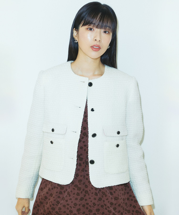 Japan wool glitter tweed jacket / White : HOKUSPOKUS (호쿠스포쿠스)