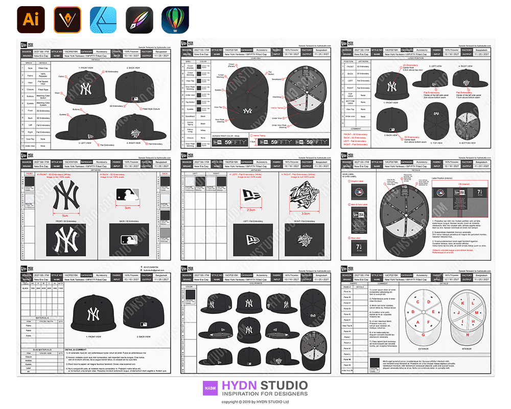 (updated) Complete Cap Design TechPack Template (59FIFTY Fitted Sample ...