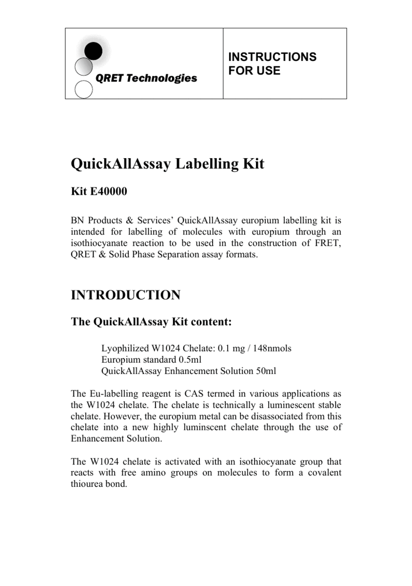 QuickAllAssay Labelling Kit E40000 IFU : 이앤씨바이오