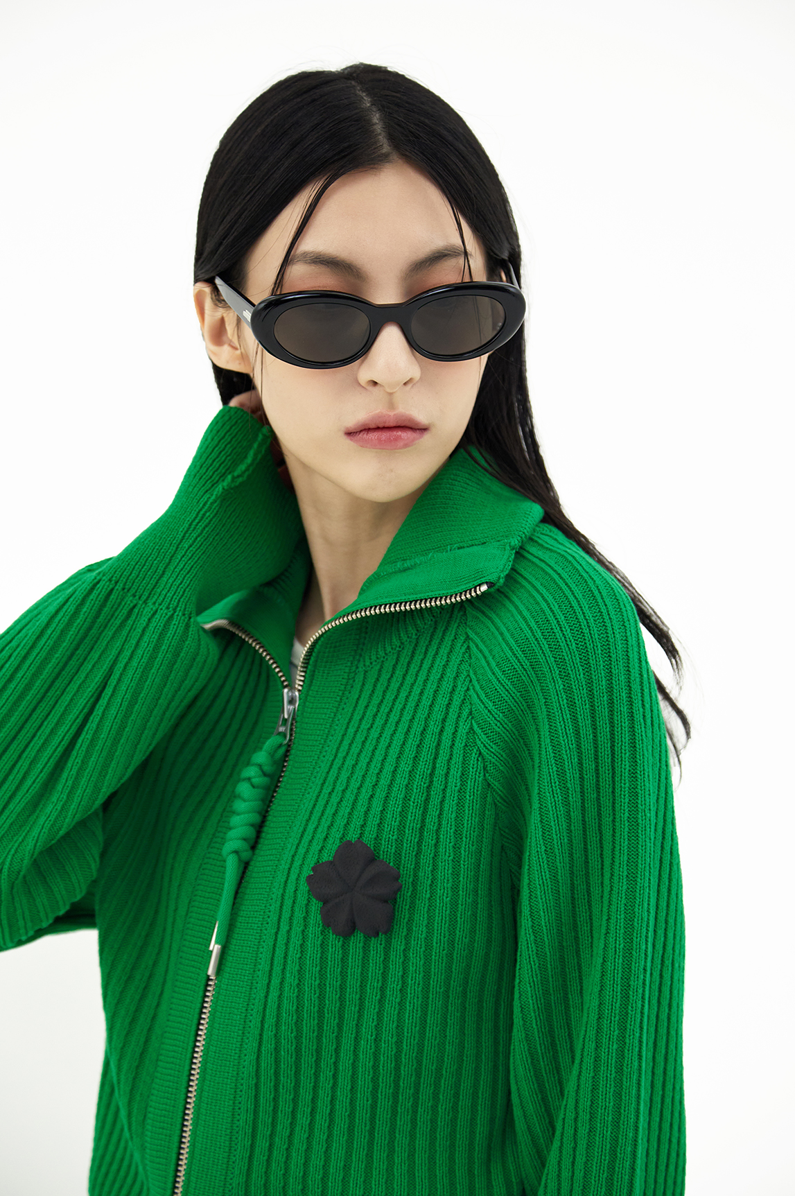 Women ribbed zipper knit jacket (fern green) : 더 아이덴티티 프로젝트 LAB