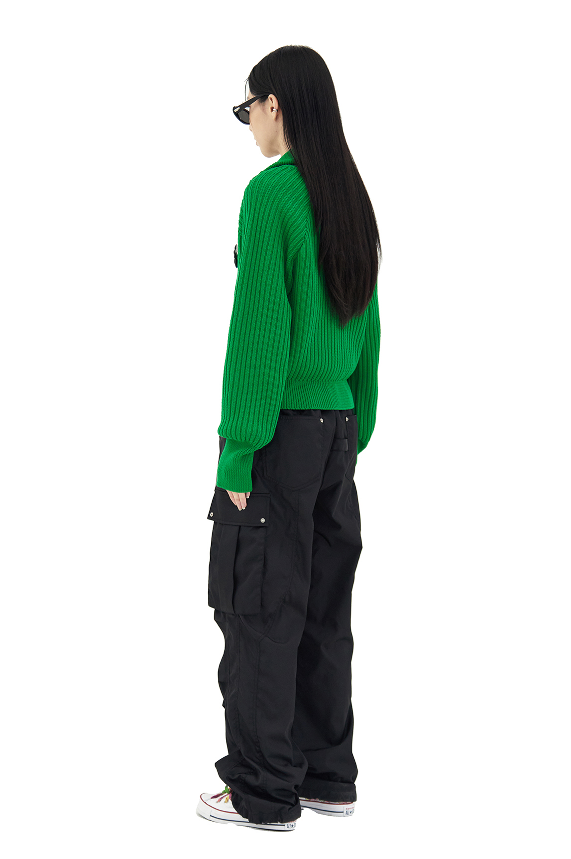 Women ribbed zipper knit jacket (fern green) : 더 아이덴티티 프로젝트 LAB