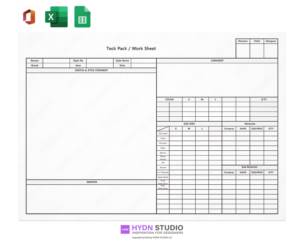 (updated) Tech Pack Design Templates 04 (Excel) (PDF) : HYDNSTUDIO