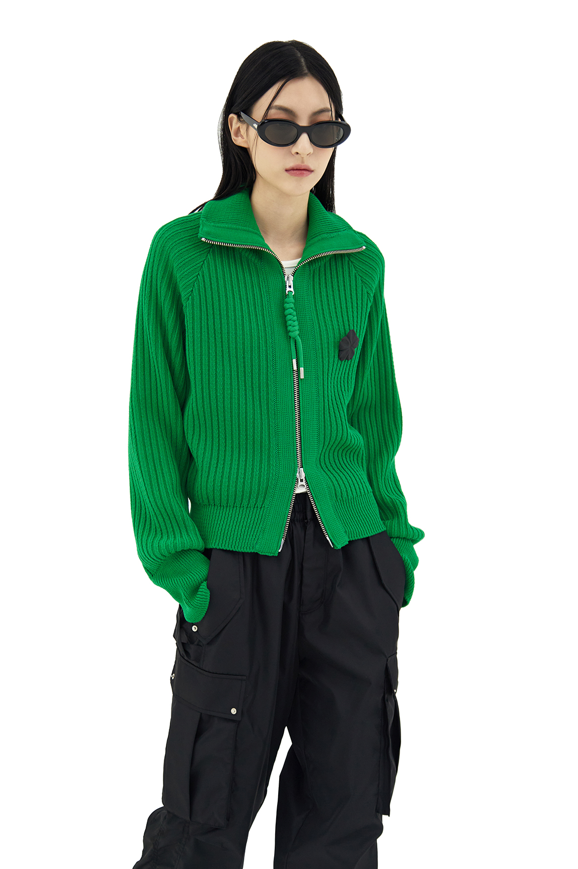 Women ribbed zipper knit jacket (fern green) : 더 아이덴티티 프로젝트 LAB