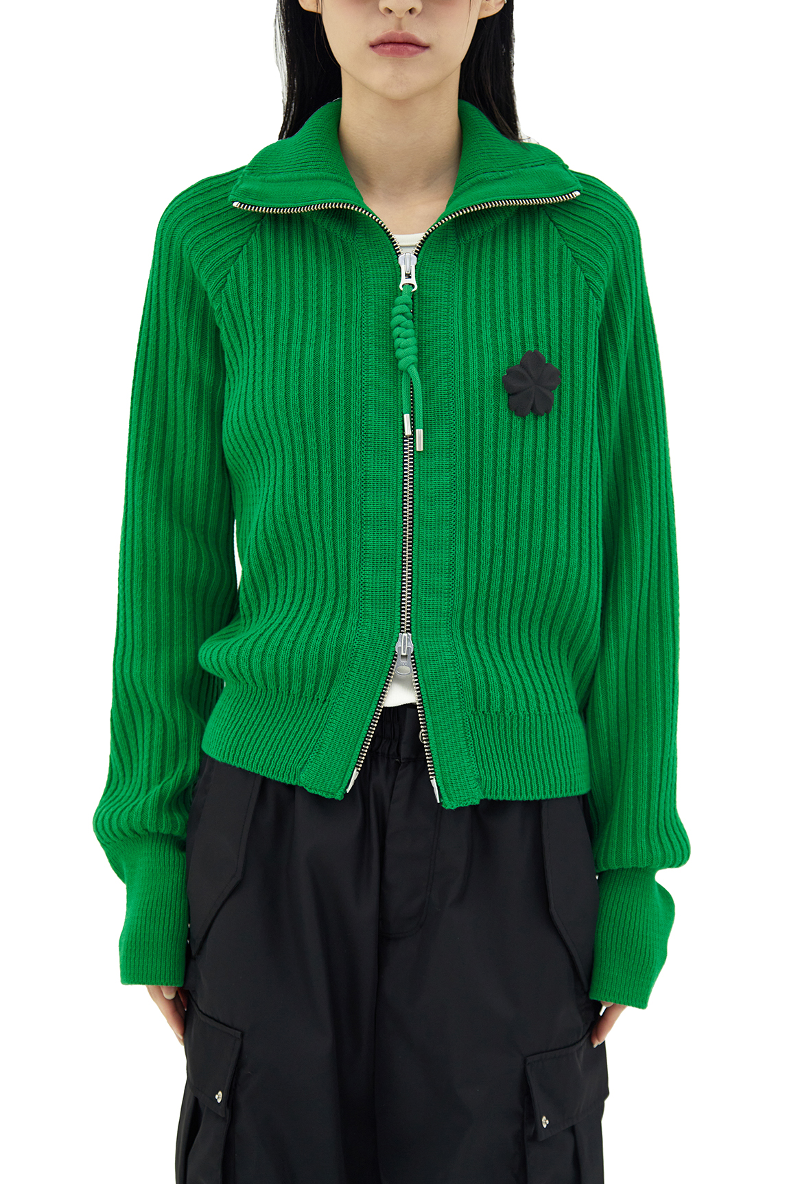 Women ribbed zipper knit jacket (fern green) : 더 아이덴티티 프로젝트 LAB