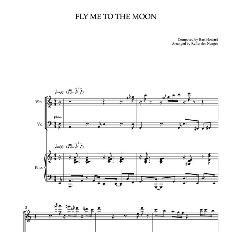 [TRIO SHEET MUSIC] Fly Me to the Moon - Violin, Cello and Piano Chamber ...