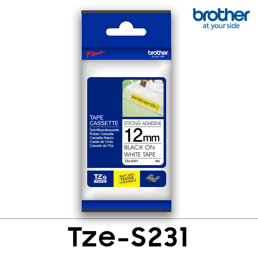 [브라더라벨기테이프] TZe-S231 (흰색바탕/검정글씨) 12mm 접착력이 강력한 라벨테이프 정품카트리지