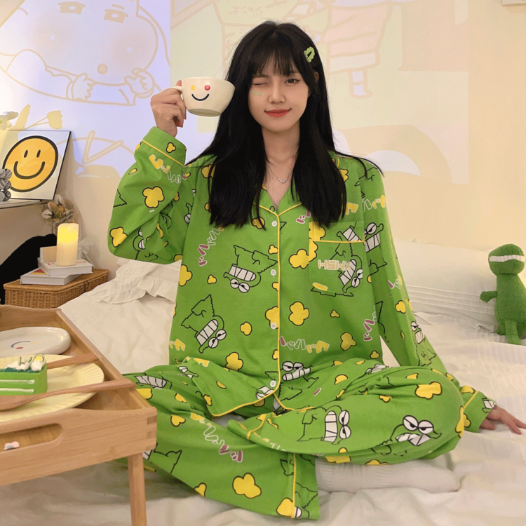 짱구 초코비 공룡 순면 긴팔 잠옷 그린 캐릭터 봄 가을 간절기 파자마