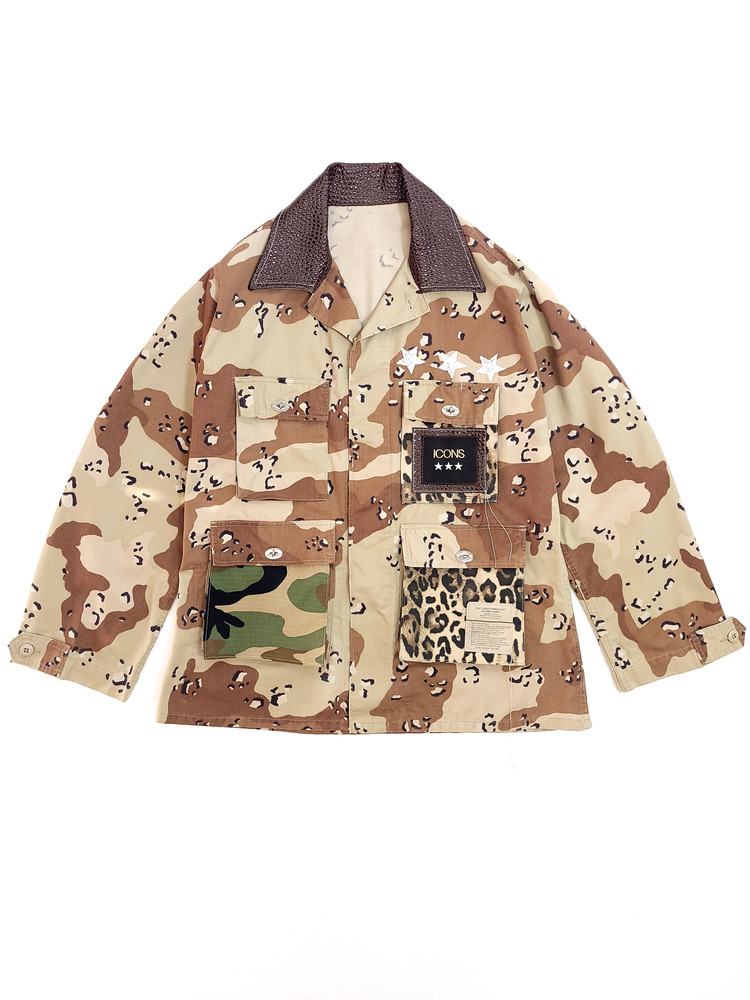 REGRAPH Crocodile Fake Leather Patchwork USA ARMY DESERT CAMO COMBAT JACKET