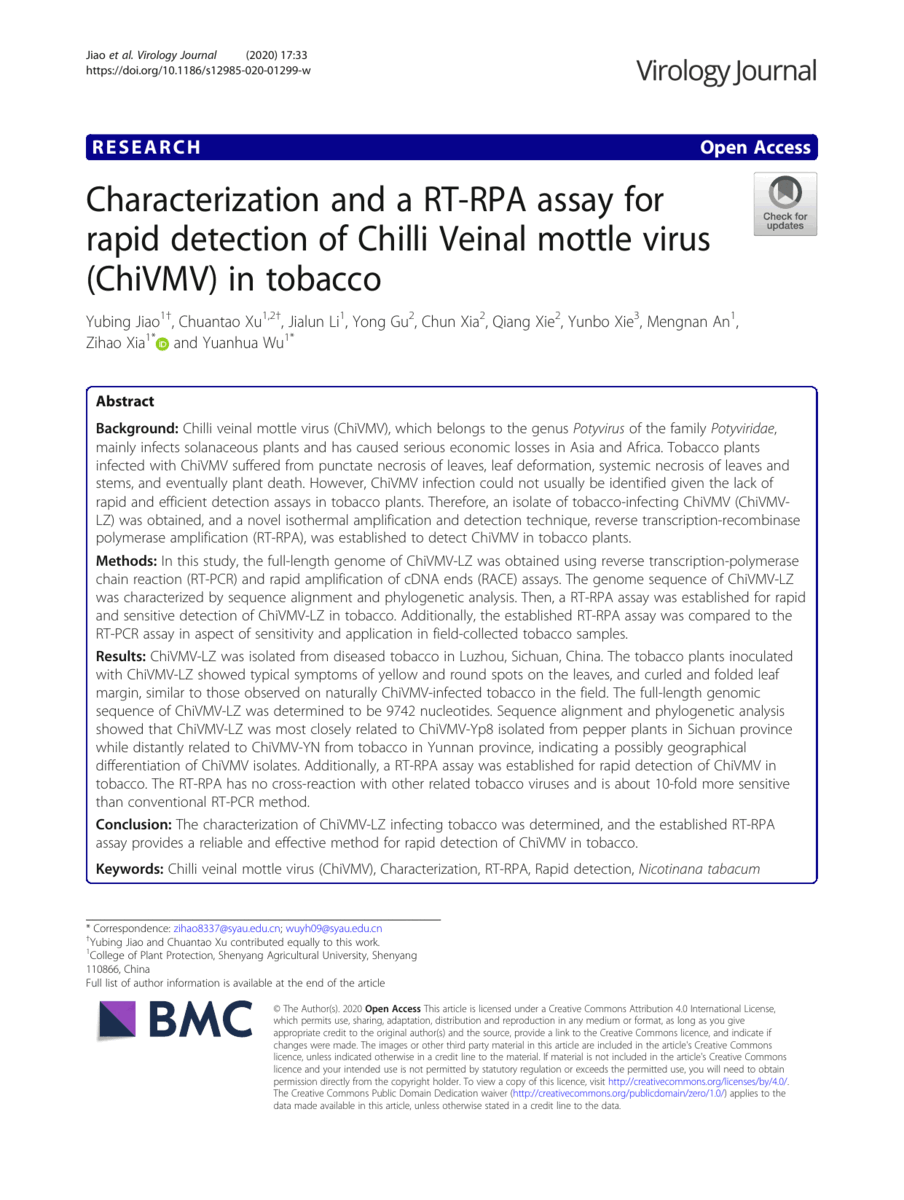 Characterization and a RT-RPA assay for rapid detection of Chilli ...