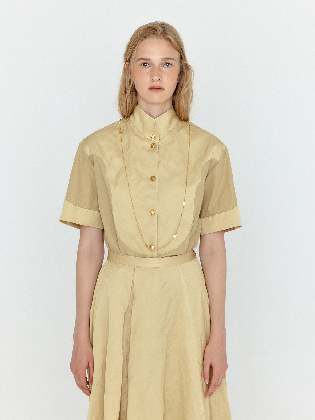 WINDA Western Bib-front Half Sleeve Shirt - Beige : EENK