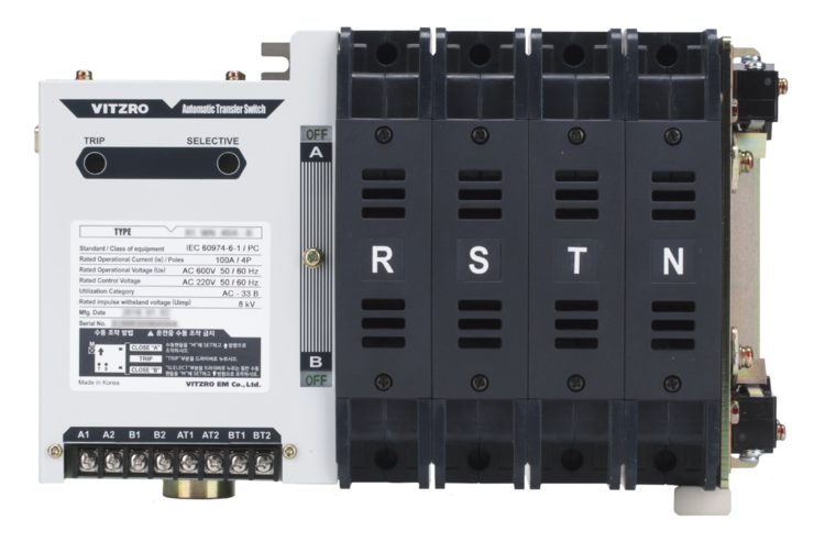 VAT B60063WN 4BA, VAT-66WN-4BA-B, 600A, 4P ATS, 이면형, 백타입, Back, 자동절제개폐기 ...