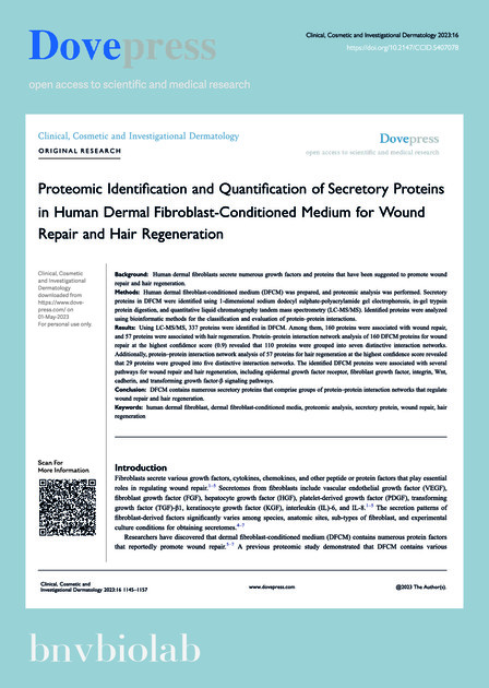 G4PRF-300™️에 포함된 337가지의 성장인자와 단백질의 식별 및 정량화 시험 결과, SCI 저널 게재 : bnvbiolab