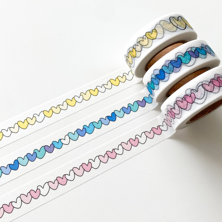 뭉글리 | Pink / Blue / Yellow line heart 마스킹테이프 : 잠시다락
