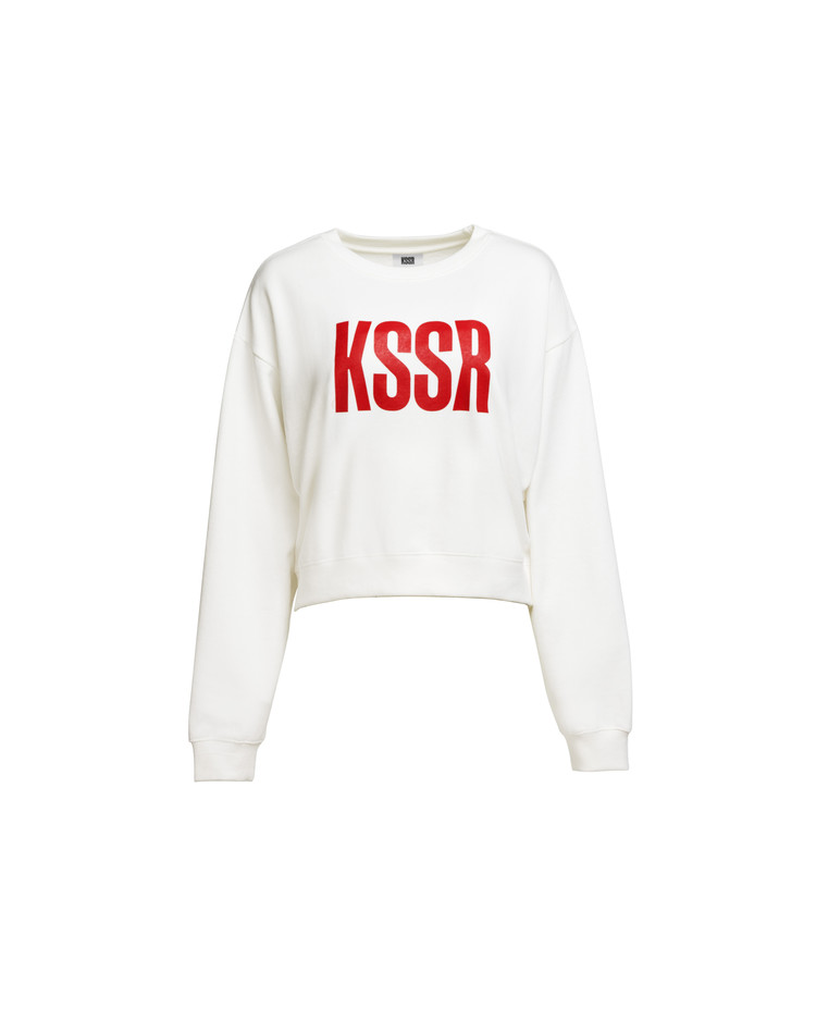 KSSR LOGO CROP SWEATSHIRT WHITE : 키써ㅣKISSER